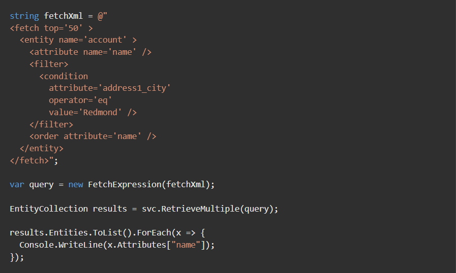 Microsoft Dynamics 365 : Using Organization service to Query data with the FetchExpression ...